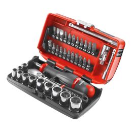 Facom Sortiment 1/4" - Antriebselemente, Bits Serie 1, Sechskant-Steckschl&uuml;ssel, Umschaltknarre ultrakompakter Kasten, 38-tlg. (RL.NANO1)
