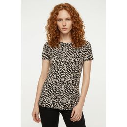 Kurzarmshirt Only "ONLBERA BACK LACE UP S/S TOP JRS NOOS", Damen, Gr. S, schwarz aop:eggnog leo, Jersey, Obermaterial: 95% Viskose, 5% Elasthan, bedruckt, regular fit normal, Rundhals, Shirts