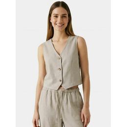 Kurzweste ITS MAY "ITS MAY Vest Elle", Damen, Gr. XS/S, taupe, Obermaterial: 50% Leinen, 50% Baumwolle, Westen