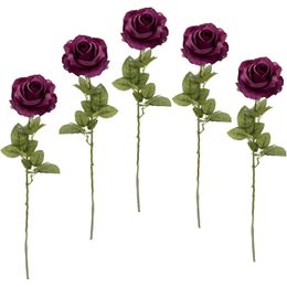 Kunstblume I.GE.A. "Rose", rot (burgund), B:11cm H:68cm, Obermaterial: 98% Polyester, 2% Kunststoff, Kunstpflanzen, 5er Set