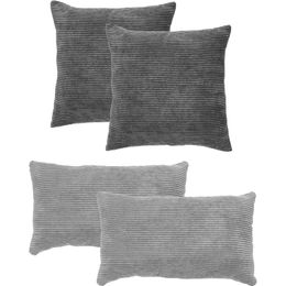 Dekokissen ANDIAMO "Cord Kissen Emy, 4er Set, Kissenh&uuml;lle mit F&uuml;llung", grau (dunkelgrau, grau, cord unifarben), H:12cm, Polyester, Dekokissen_Sitzkissen_Kissenh&uuml;llen, Sofakissen, eckig, 40x40 & 30x50 cm, auch einzeln erh&auml;ltlich