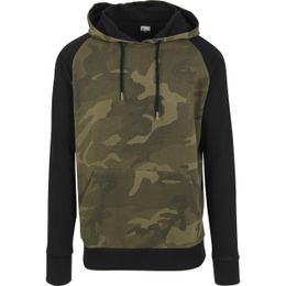 Rundhalspullover Urban Classics "Urban Classics Herren Camo Contrast Raglan Hoody", Herren, Gr. S, olivecamouflage, schwarz, 60% Baumwolle, 40% Polyester, normal, ohne Ausschnitt, Pullover Rundhalspullover