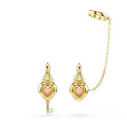 Paar Creolen Swarovski "Schmuck Geschenk Idyllia Ohrringe mit Ohrklemme Herz Schl&uuml;ssel", gelbgoldfarben, kristallwei&szlig;, rosa, kristallwei&szlig;, rosa, Ohrringe, Damen, Metall, mit Swarovski Kristall - Einh&auml;nger abnehmbar