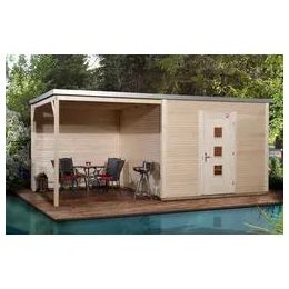 Gartenhaus Weka "WekaLine 413B Gr.2", beige (naturbelassen), Fu&szlig;boden im Gartenhaus, selbstklebende Dachbahnen, Massivholz, Gartenh&auml;user, Gartenhaus