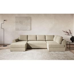 Wohnlandschaft COTTA "Drift U-Form", nata, B:327cm H:86cm T:206cm, 96% POLYESTER (PES) 4% POLYAMID(PA), Sofas, Wohnlandschaft, optional auch mit Schlaffunktion, Wellenunterfederung