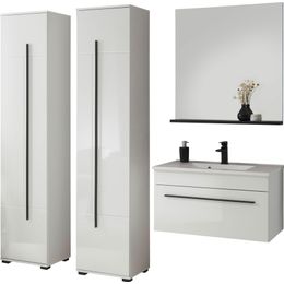 Badm&ouml;bel-Set Home Affaire "Cantara, Bad im modernen Design, 4-teiliges Badezimmer", wei&szlig; (wei&szlig;, wei&szlig; hochglanz), Kastenm&ouml;bel-Sets, Badm&ouml;bel-Set, Waschtisch, Schr&auml;nke und Spiegel, in Wei&szlig; Hochglanz, viel Stauraum