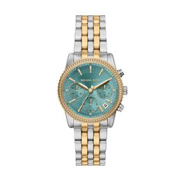 Chronograph Michael Kors "BRYANT", gold (edelstahlfarben, gelbgoldfarben, t&uuml;rkis), Armbanduhren, Damen, Chronograph, Quarzuhr, Armbanduhr, Damenuhr, Edelstahlarmband, analog, Tag
