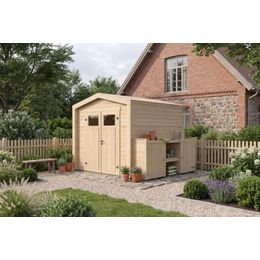 Gartenhaus Weka "Killarney", naturbelassen, ohne Fu&szlig;boden, ohne Dacheindeckung, Massivholz, Gartenh&auml;user, Gartenhaus, Doppelt&uuml;r, 1/4 verglast, inkl. Pflanztisch