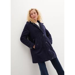 bonprix Warmer Cord-Parka mit Teddy-Futter in der Kapuze in A-Linie, blau, Gr.38, Modischer Parka aus Cord mit kuscheligem Teddy-Futter in der Kapuze in kaschierender L&auml;nge., aus Cord