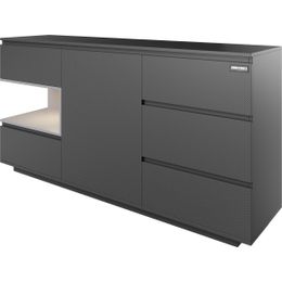 Kommode Phoenix "Minecraft Sideboard", schwarz, B:160cm H:82cm T:40cm, Holzwerkstoff, Sideboards, Kommode, inkl Beleuchtung