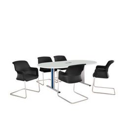 Sch&auml;fer Shop Sch&auml;fer Shop Select Besprechungstisch Planova Basic, mit Tischanschlussfeld, Oval, T-Fu&szlig;, B 2000 x T 1000 x H 717 mm, lichtgrau/wei&szlig;aluminium RAL 9006