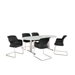 Sch&auml;fer Shop Sch&auml;fer Shop Select Besprechungstisch Planova Basic, mit Tischanschlussfeld, Oval, T-Fu&szlig;, B 2000 x T 1000 x H 717 mm, lichtgrau/wei&szlig;aluminium RAL 9006