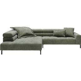 Ecksofa Home Affaire "Claya, 311 cm breit, L-Form, inkl. Kopfteilverstellung", gr&uuml;n (turtle), B:311cm H:71cm T:219cm, 88% Polyester, 12% Polyacryl, Sofas, Ecksofa, mit elektrischem Sitzvorzug im Hauptelement