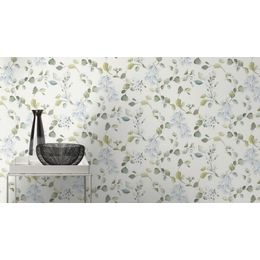 Papiertapete rasch "mit Bl&uuml;ten", beige (blau,gr&uuml;n,cremewei&szlig;), B:0,53m L:10,05m, Papier, Tapeten, Blumen