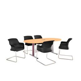 Sch&auml;fer Shop Sch&auml;fer Shop Select Besprechungstisch Planova Basic, mit Tischanschlussfeld, Oval, T-Fu&szlig;, B 2000 x T 1000 x H 717 mm, Buche/wei&szlig;aluminium RAL 9006