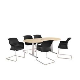 Sch&auml;fer Shop Sch&auml;fer Shop Select Besprechungstisch Planova Basic, mit Tischanschlussfeld, Oval, T-Fu&szlig;, B 2000 x T 1000 x H 717 mm, Ahorn/wei&szlig;aluminium RAL 9006
