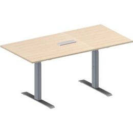 Sch&auml;fer Shop Sch&auml;fer Shop Genius Konferenztisch MODENA FLEX, 3-fach Anschluss, Rechteck, T-Fu&szlig; Rechteckrohr, B 1600 x T 800 x H 650-850 mm, Ahorn/wei&szlig;alu