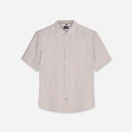 Kurzarmhemd OLYMP "Casual", Herren, Gr. XL, N-Gr, beige (braun), Web, Obermaterial: 100% Leinen, gestreift, normal, Hemden, Sommerhemd, Leinenhemd