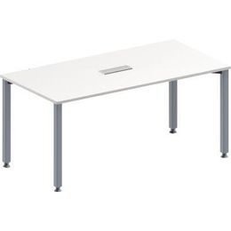 Sch&auml;fer Shop Sch&auml;fer Shop Genius Konferenztisch MODENA FLEX, 3-fach Anschluss, Rechteck, 4-Fu&szlig; Quadratrohr, B 1600 x T 800 x H 720-840 mm, wei&szlig;/wei&szlig;alu