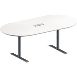 Sch&auml;fer Shop Sch&auml;fer Shop Genius Konferenztisch MODENA FLEX, 3-fach Anschluss, Oval, T-Fu&szlig; Rundrohr, B 2000 x T 1000 x H 650-850 mm, wei&szlig;/wei&szlig;alu