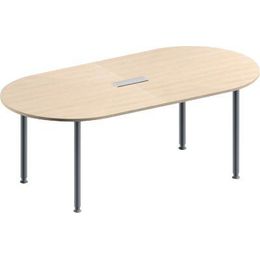 Sch&auml;fer Shop Sch&auml;fer Shop Genius Konferenztisch MODENA FLEX, 3-fach Anschluss, Oval, 4-Fu&szlig; Rundrohr, B 2000 x T 1000 x H 720-840 mm, Ahorn/wei&szlig;alu