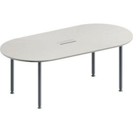 Sch&auml;fer Shop Sch&auml;fer Shop Genius Konferenztisch MODENA FLEX, 3-fach Anschluss, Oval, 4-Fu&szlig; Rundrohr, B 2000 x T 1000 x H 720-840 mm, lichtgrau/wei&szlig;alu