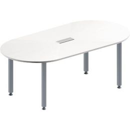 Sch&auml;fer Shop Sch&auml;fer Shop Genius Konferenztisch MODENA FLEX, 3-fach Anschluss, Oval, 4-Fu&szlig; Quadratrohr, B 2000 x T 1000 x H 720-840 mm, wei&szlig;/wei&szlig;alu