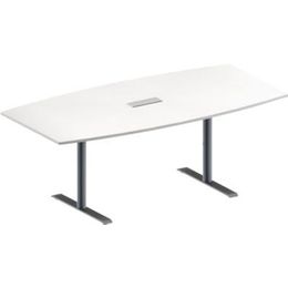 Sch&auml;fer Shop Sch&auml;fer Shop Genius Konferenztisch MODENA FLEX, mit Tischanschlussfeld, Boot, T-Fu&szlig; Rundrohr, B 2000 x H 650-850 mm, wei&szlig;/wei&szlig;aluminium RAL 9006