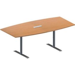 Sch&auml;fer Shop Sch&auml;fer Shop Genius Konferenztisch MODENA FLEX, mit Tischanschlussfeld, Boot, T-Fu&szlig; Rundrohr, B 2000 x H 650-850 mm, Buche/wei&szlig;aluminium RAL 9006
