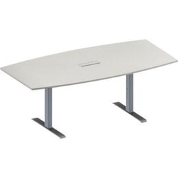 Sch&auml;fer Shop Sch&auml;fer Shop Genius Konferenztisch MODENA FLEX, 3-fach Anschluss, Boot, T-Fu&szlig; Rechteckrohr, B 2000 x H 650-850 mm, lichtgrau/wei&szlig;alu