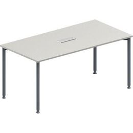 Sch&auml;fer Shop Sch&auml;fer Shop Genius Konferenztisch, 3-fach Anschluss, Rechteck, 4-Fu&szlig; Rundrohr, B 1600 x T 800 x H 720-840 mm, lichtgrau/wei&szlig;alu