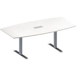 Sch&auml;fer Shop Sch&auml;fer Shop Genius Konferenztisch MODENA FLEX, 3-fach Anschluss, Boot, T-Fu&szlig; Rechteckrohr, B 2000 x H 650-850 mm, wei&szlig;/wei&szlig;alu