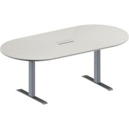 Sch&auml;fer Shop Sch&auml;fer Shop Genius Konferenztisch MODENA FLEX, 3-fach Anschluss, Oval, T-Fu&szlig; Rechteckrohr, B 2000 x T 1000 x H 650-850 mm, lichtgrau/wei&szlig;alu