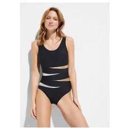 Badeanzug bonprix, Damen, Gr. 46, N-Gr, schwarz gestreift, Obermaterial: 80% Polyamid, 20% Elasthan. Futter: 100% Polyester. Netzfutter: 85% Polyamid, 15% Elasthan, Badeanz&uuml;ge Badeanzug, starke Formkraft, mit Shape-Effekt, mit Elasthan-Anteil