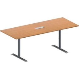 Sch&auml;fer Shop Sch&auml;fer Shop Genius Konferenztisch MODENA FLEX, 3-fach Anschluss, Rechteck, T-Fu&szlig; Rundrohr, B 2000 x T 800 x H 650-850 mm, Buche/wei&szlig;alu