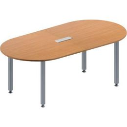 Sch&auml;fer Shop Sch&auml;fer Shop Genius Konferenztisch MODENA FLEX, 3-fach Anschluss, Oval, 4-Fu&szlig; Quadratrohr, B 2000 x T 1000 x H 720-840 mm, Buche/wei&szlig;alu