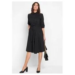 2-in-1-Kleid bonprix, Damen, Gr. 52, N-Gr, schwarz (l&auml;nge: regul&auml;r), Web, Obermaterial: 72% Baumwolle, 26% Polyamid, 2% Elasthan. Futter: 100% Baumwolle. Spitze: 100% Polyester, ausgestellt, Kleider, f&uuml;r Businessmode, aus Baumwolle, ausgestellte Passform
