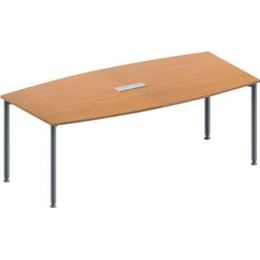 Sch&auml;fer Shop Sch&auml;fer Shop Genius Konferenztisch MODENA FLEX, 3-fach Tischanschlussfeld, Boot, 4-Fu&szlig; Rundrohr, B 2000 x H 720-840 mm, Buche/wei&szlig;aluminium RAL 9006