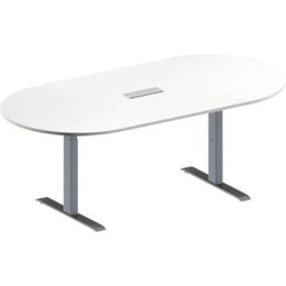 Sch&auml;fer Shop Sch&auml;fer Shop Genius Konferenztisch MODENA FLEX, 3-fach Anschluss, Oval, T-Fu&szlig; Rechteckrohr, B 2000 x T 1000 x H 650-850 mm, wei&szlig;/wei&szlig;alu