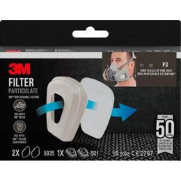 3M Partikelfilter 5935, Schutzklasse P3, f&uuml;r 3M Gas- und Dampf-Filterpatronen mit Filterhalterung 501, Packung mit 2 Paar + 1 x Filterhalterung 501