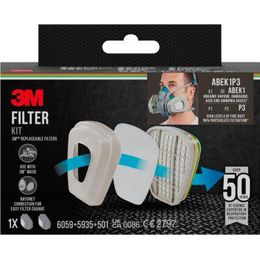 3M Filtersatz 6004-1, Schutzklasse ABEK1P3, bestehend aus 2 x Filter 6059/2 x Filter 5935/2 x Filterhalterung 501