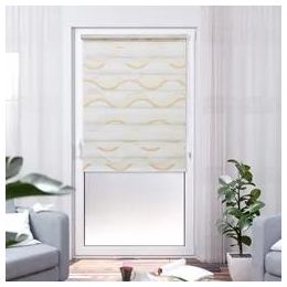 Doppelrollo K-home "Wellen Design", beige, wei&szlig;, wei&szlig;, B:60cm H:150cm, Polyester, Rollos, Bedruckt mit Muster