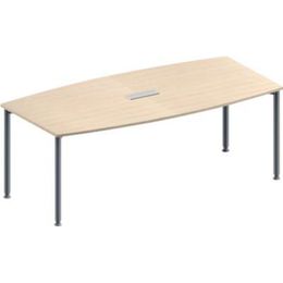 Sch&auml;fer Shop Sch&auml;fer Shop Genius Konferenztisch MODENA FLEX, 3-fach Tischanschlussfeld, Boot, 4-Fu&szlig; Rundrohr, B 2000 x H 720-840 mm, Ahorn/wei&szlig;aluminium RAL 9006