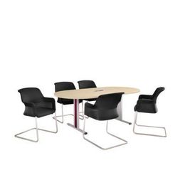 Sch&auml;fer Shop Sch&auml;fer Shop Select Besprechungstisch Planova Basic, mit Tischanschlussfeld, Oval, T-Fu&szlig;, B 2000 x T 1000 x H 717 mm, Ahorn/wei&szlig;aluminium RAL 9006