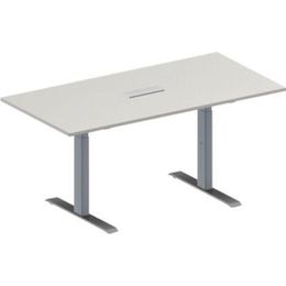 Sch&auml;fer Shop Sch&auml;fer Shop Genius Konferenztisch MODENA FLEX, 3-fach Anschluss, Rechteck, T-Fu&szlig; Rechteckrohr, B 1600 x T 800 x H 650-850 mm, lichtgrau/wei&szlig;alu