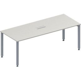 Sch&auml;fer Shop Sch&auml;fer Shop Genius Konferenztisch MODENA FLEX, 3-fach Anschluss, Rechteck, 4-Fu&szlig; Quadratrohr, B 2000 x T 800 x H 720-840 mm, lichtgrau/wei&szlig;alu
