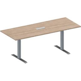 Sch&auml;fer Shop Sch&auml;fer Shop Genius Konferenztisch MODENA FLEX, 3-fach Anschluss, Rechteck, T-Fu&szlig; Rechteckrohr, B 2000 x T 800 x H 650-850 mm, Eiche-Dekor/wei&szlig;alu
