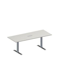 Sch&auml;fer Shop Sch&auml;fer Shop Genius Konferenztisch MODENA FLEX, 3-fach Anschluss, Rechteck, T-Fu&szlig; Rechteckrohr, B 2000 x T 800 x H 650-850 mm, lichtgrau/wei&szlig;alu