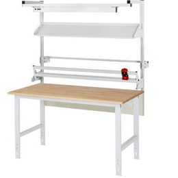Rau Packtischsystem 02 Arbeitstisch-Serie Tom, B 1500 x T 800 x H 760-1080 mm, Buche-Massivholzplatte, bis 500 kg