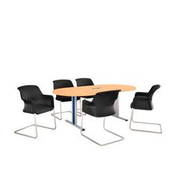 Sch&auml;fer Shop Sch&auml;fer Shop Select Besprechungstisch Planova Basic, mit Tischanschlussfeld, Oval, T-Fu&szlig;, B 2000 x T 1000 x H 717 mm, Buche/wei&szlig;aluminium RAL 9006